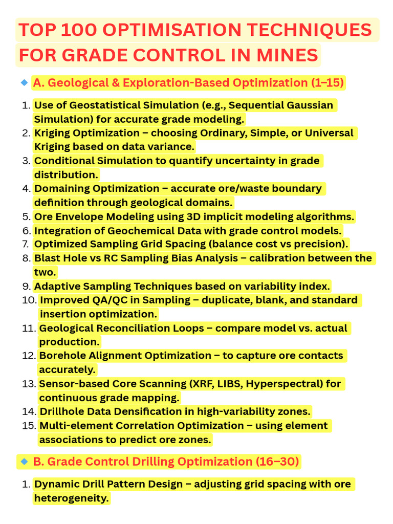 Top 100 Optimisation Techniques For Grade Control in Mines | PDF ...