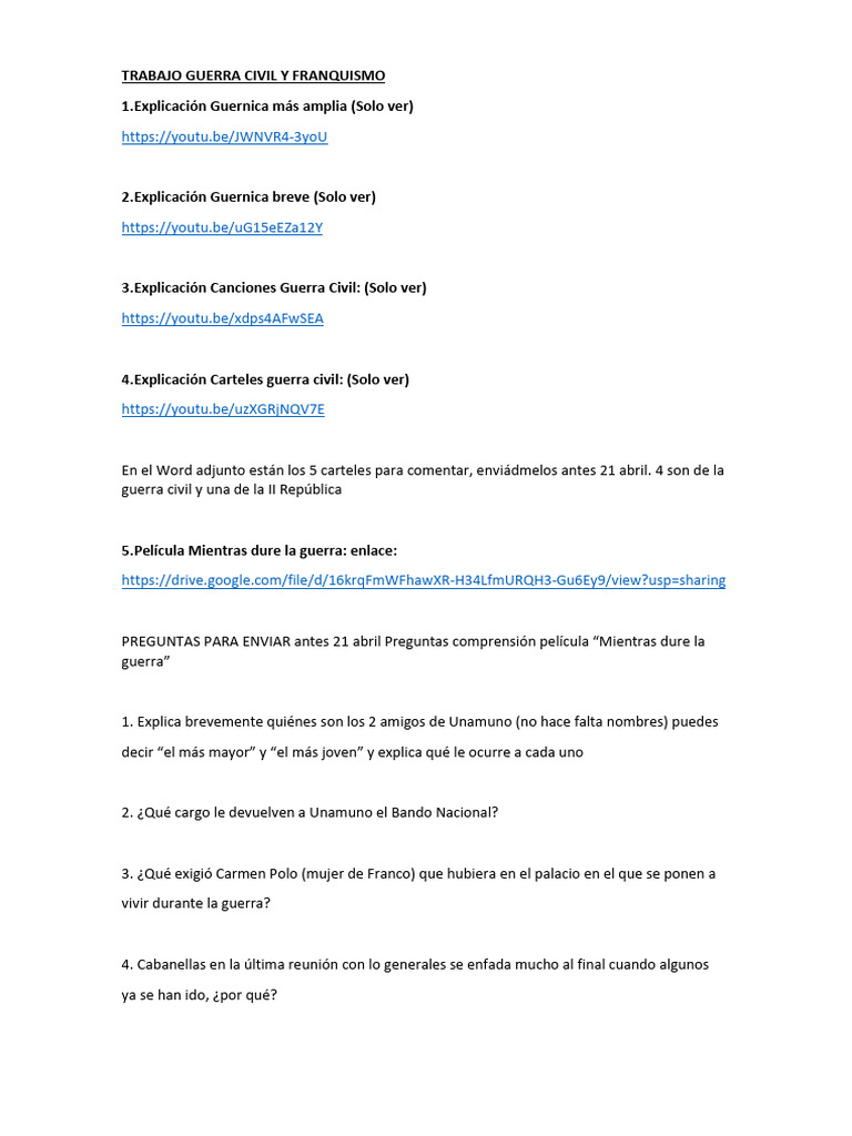 Trabajo Guerra Civil y Franquismo | PDF | Francisco franco | España ...