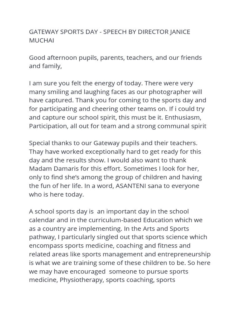 Gateway Sports Day Celebration Speech | PDF