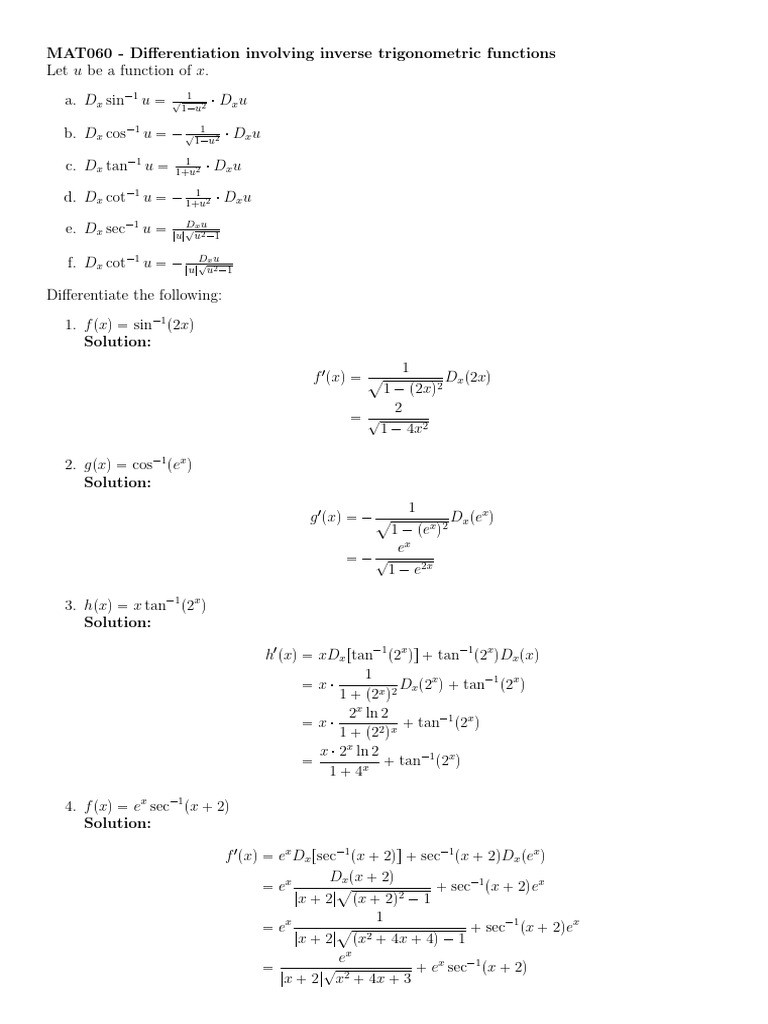 02 Mat060 Differentiation Inverse Trigonometric | PDF | Chess Theory | Chess