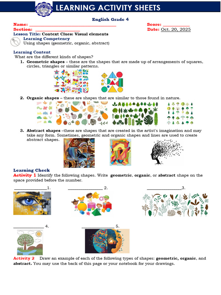 ENGLISH 4-MDL - Oct 20 Identifying Visual Elements | PDF