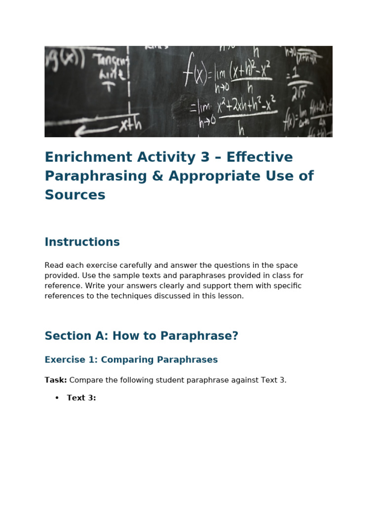 Enrichment Activity 3 - Effective Paraphrasing & Citations | PDF ...