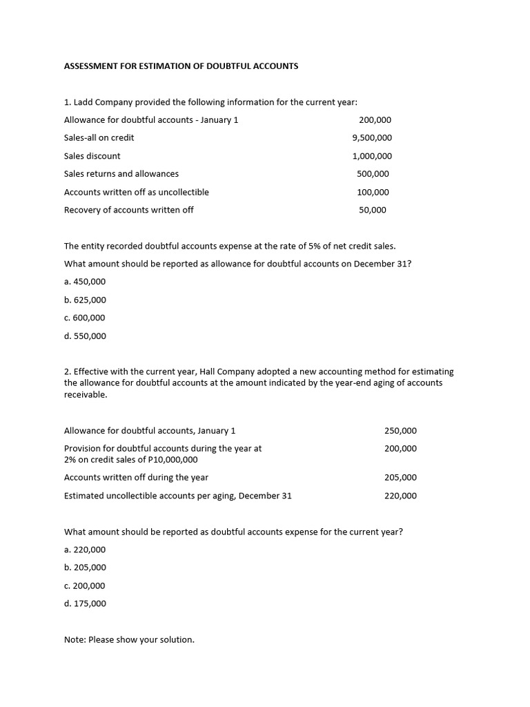 Assessment For Estimation of Doubtful Accounts | PDF
