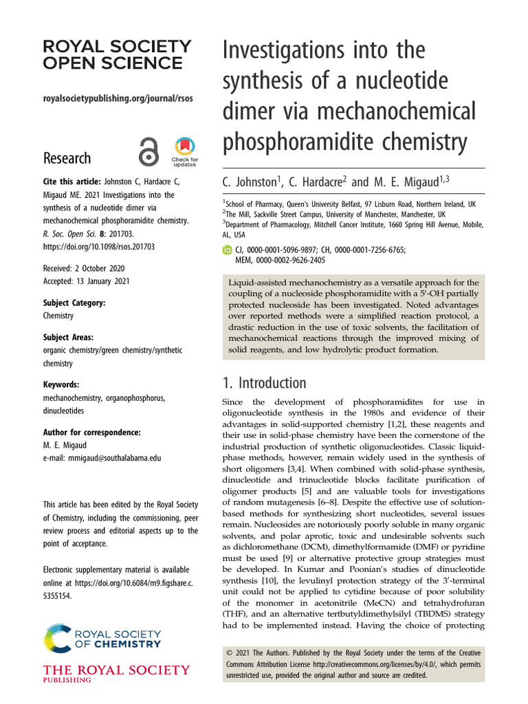 Johnston Et Al 2021 Investigations Into The Synthesis of A Nucleotide ...