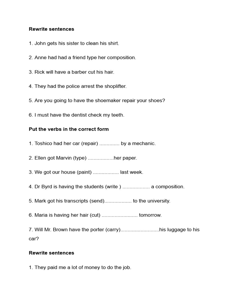 Rewrite Sentences | PDF