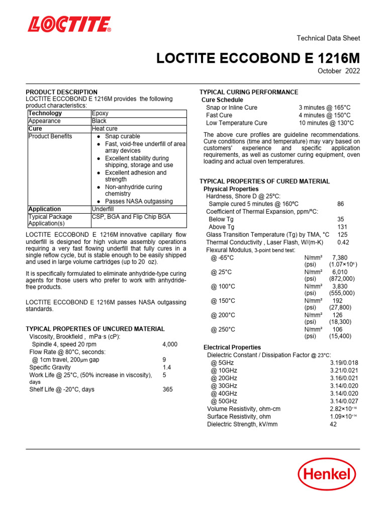 LOCTITE ECCOBOND E 1216M Technical Data | PDF | Legal Liability | Viscosity