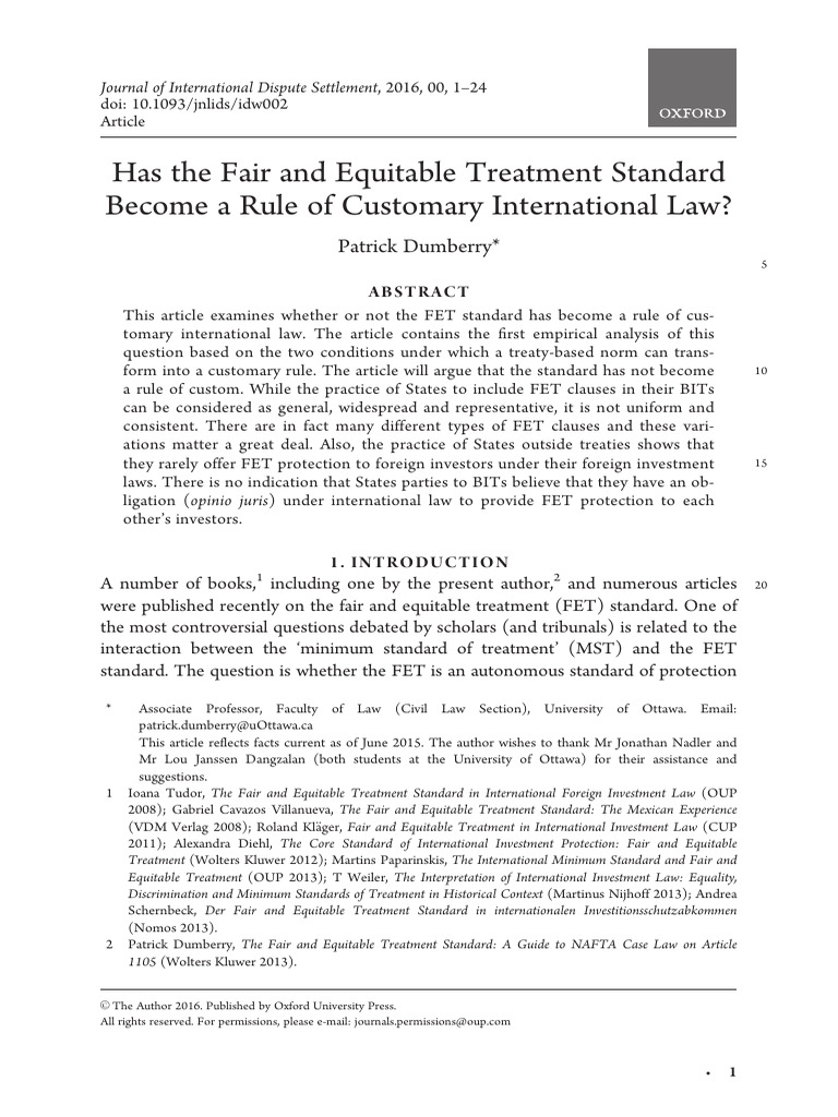 Fair and Equitable Treatment in Law | PDF | International Law | Private Law