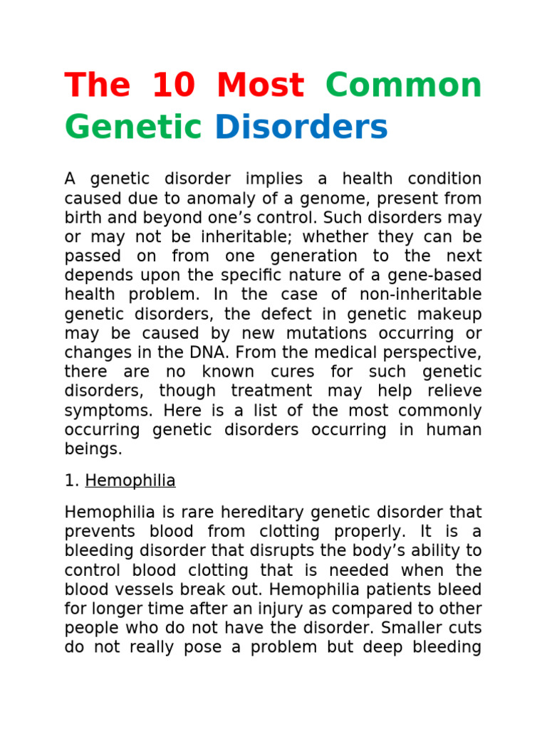 The 10 Most Common Genetic Disorders | PDF | Genetic Disorder | Haemophilia