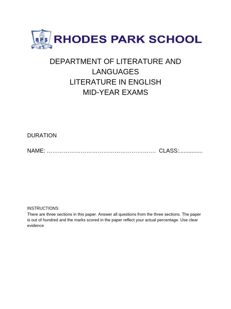 Mid-Year Exams. Literature.g10 (Igcse) | PDF | Poetry | Poetic Devices