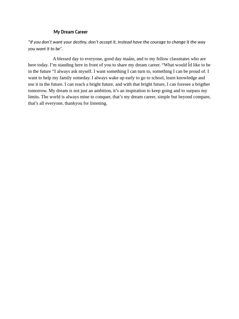 My Inspiring Dream Career Journey | PDF