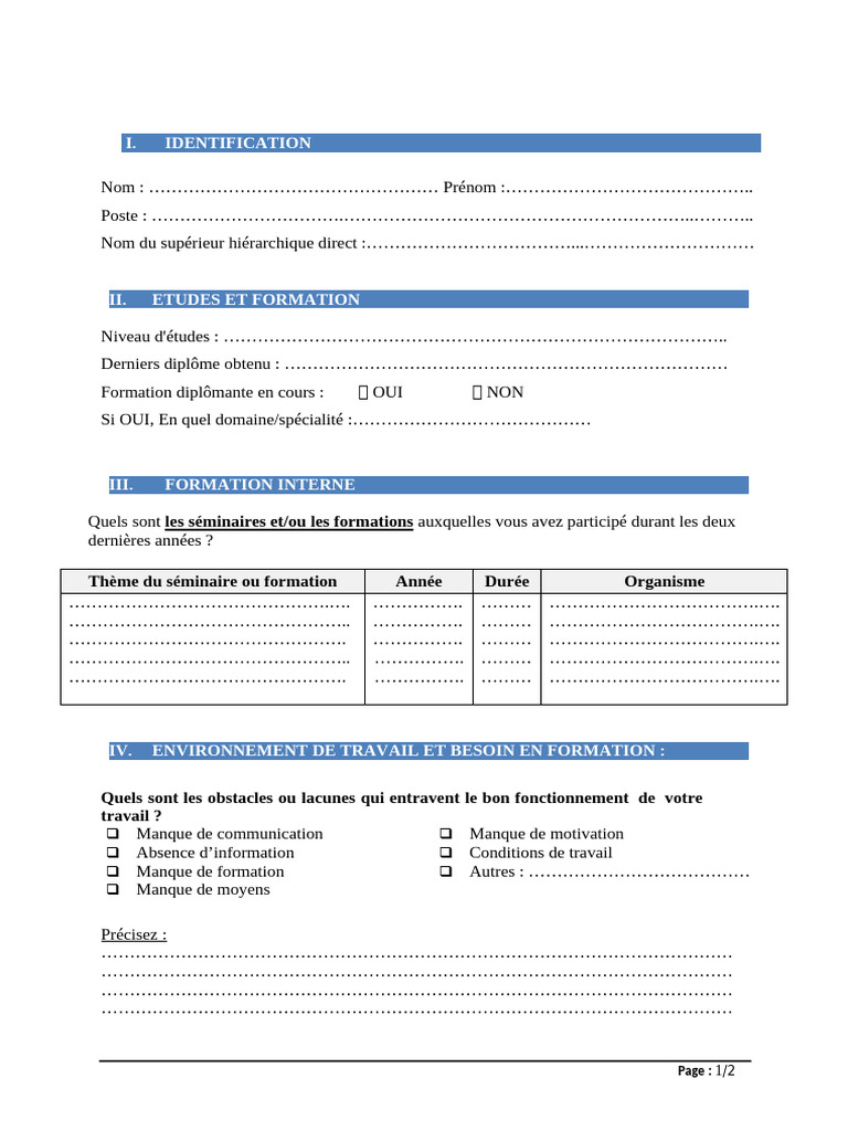 F-19-01 Questionnaire d'Identification Des Besoins en Formation | PDF