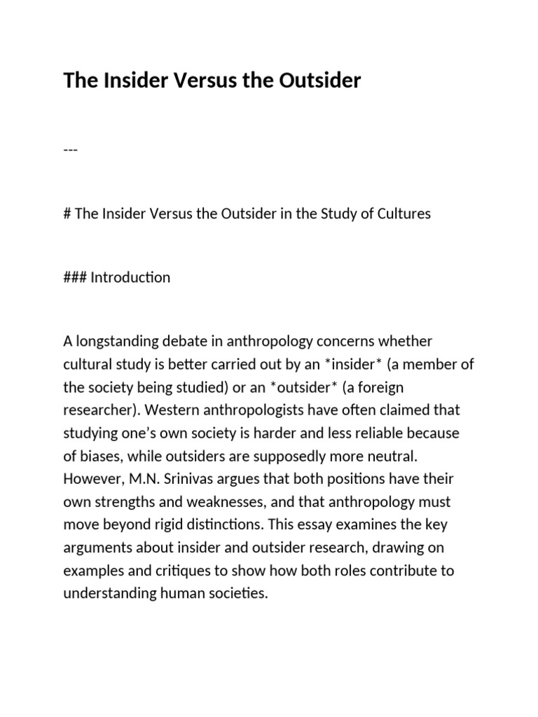 The Insider Versus The Outsider | PDF | Anthropology | Sociology