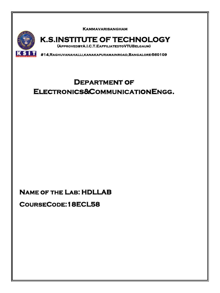 HDL Lab Course Overview at KSIT | PDF | Logic Gate | Field Programmable ...