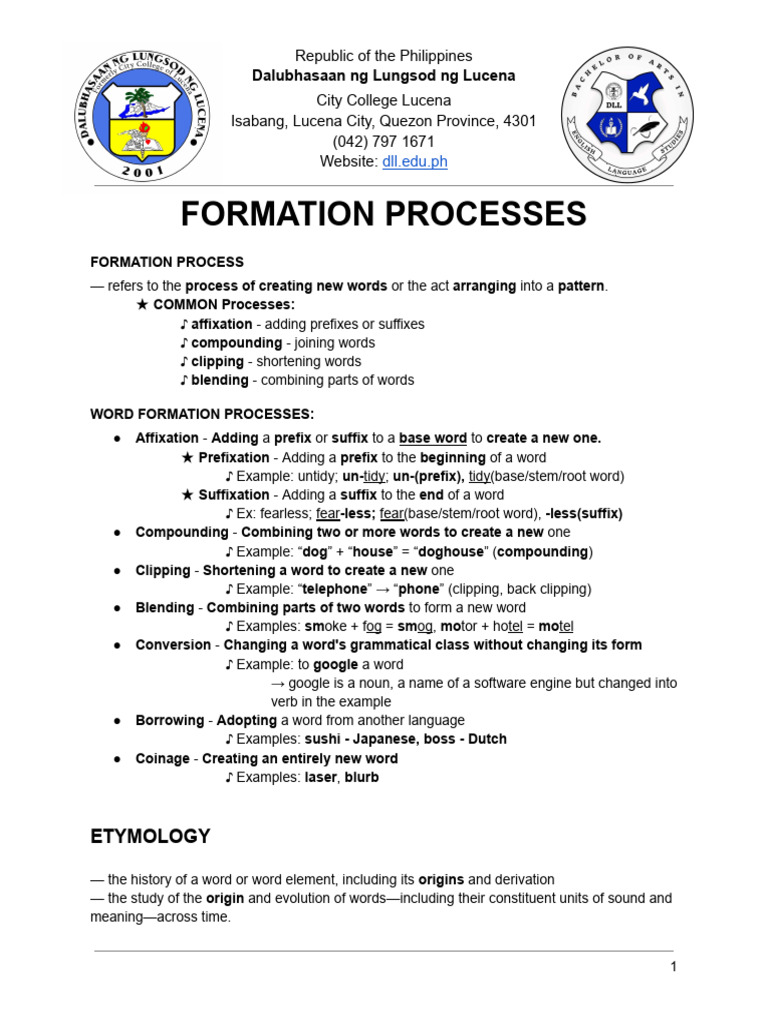 Formation Process Etymology | PDF | Word | Vocabulary