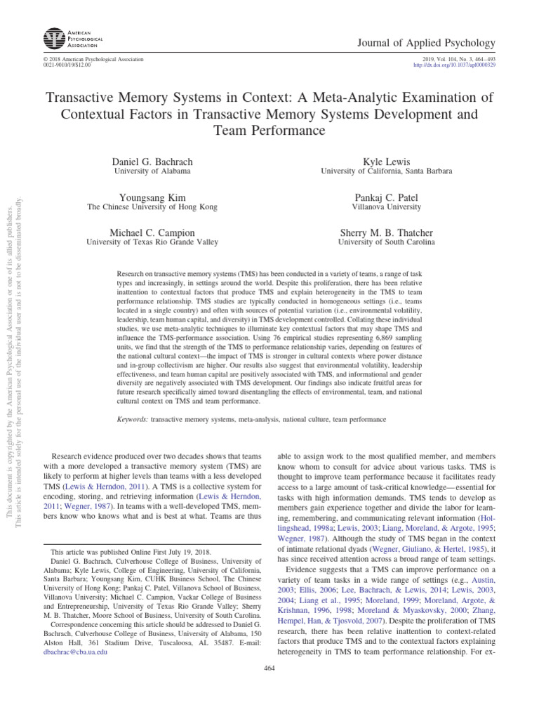 Transactive Memory Systems in Context - A Meta-Analytic Examination of ...