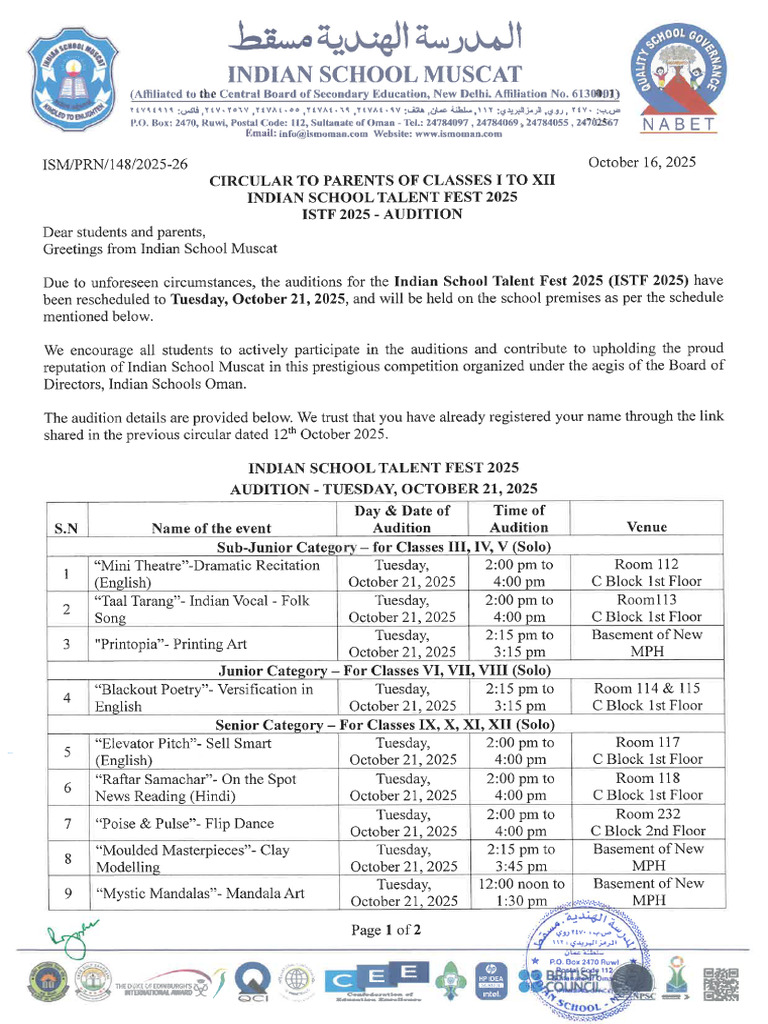 Circular - Istf Audition 2025. | PDF