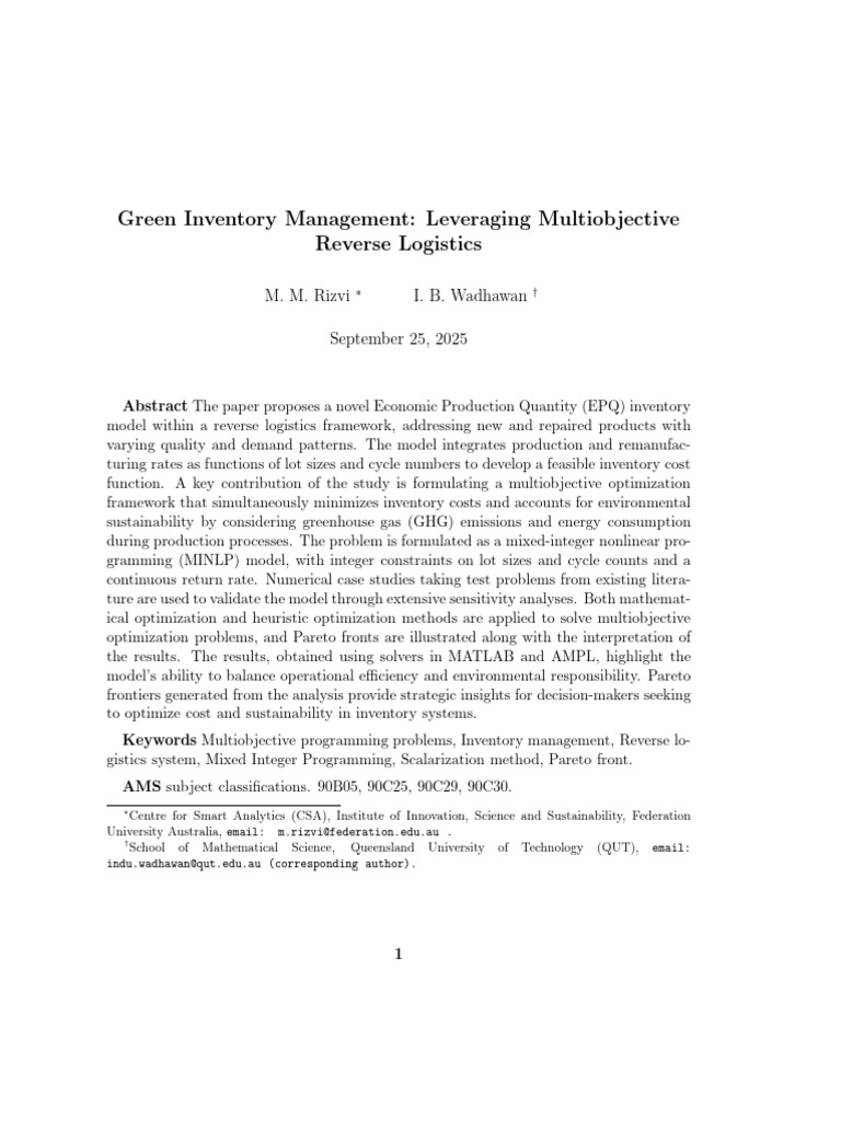 Green Inventory Management: Leveraging Multiobjective Reverse Logistics ...