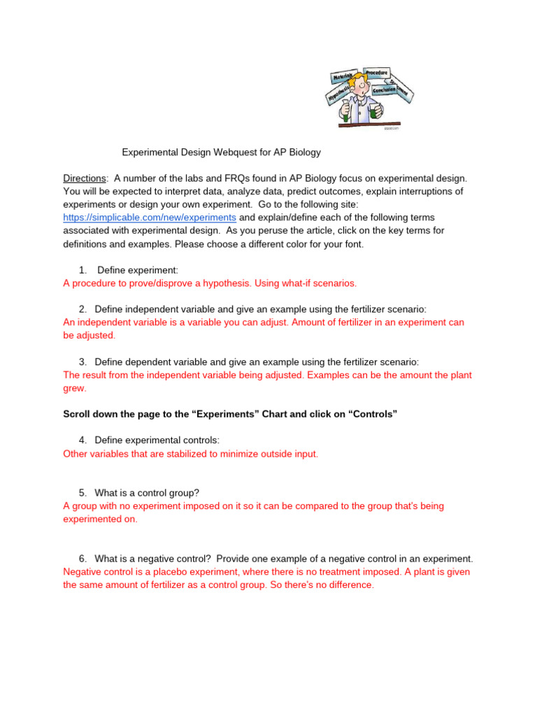 Experimental Design Webquest For AP Biology | PDF | Experiment ...