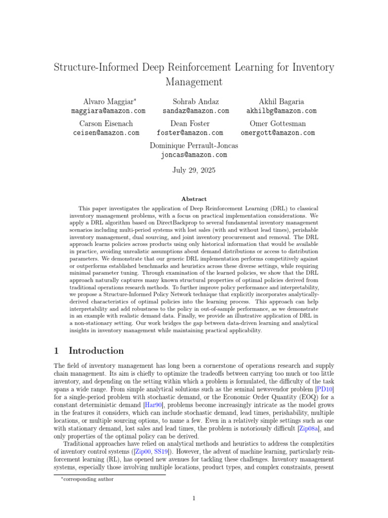 Structure-Informed Deep Reinforcement Learning For Inventory Management | PDF | Mathematical ...