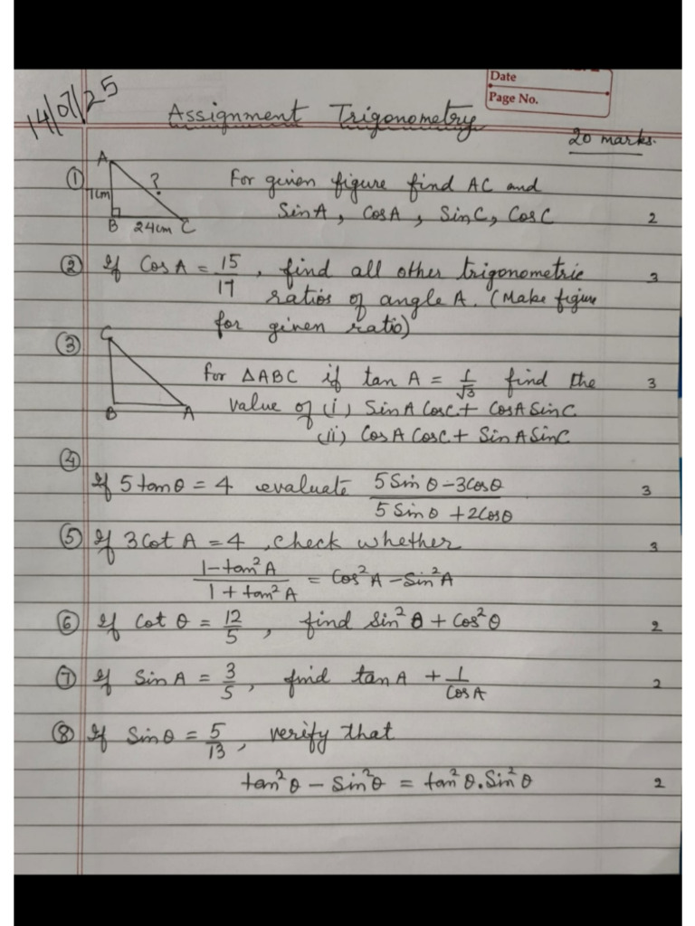 Extra Questions Trigonometry Class 10th | PDF