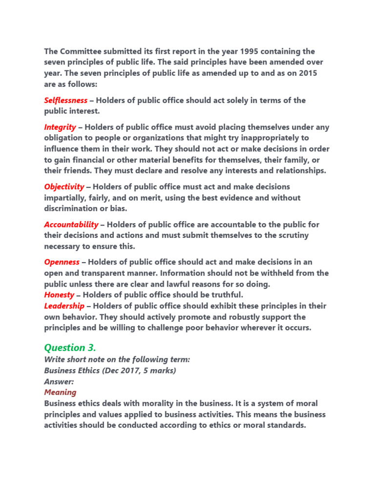 Seven Principles of Public Life Explained | PDF