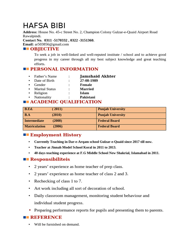 Hafsa CV | PDF