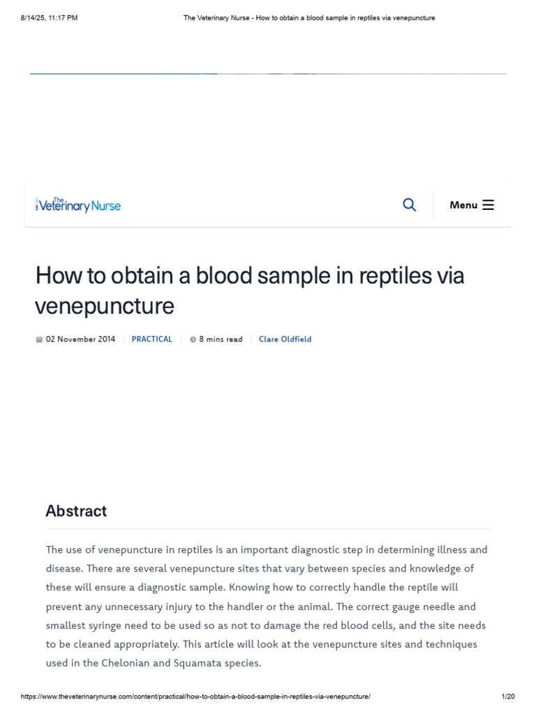 Reptile Blood Sampling Techniques | PDF | Heart | Reptile
