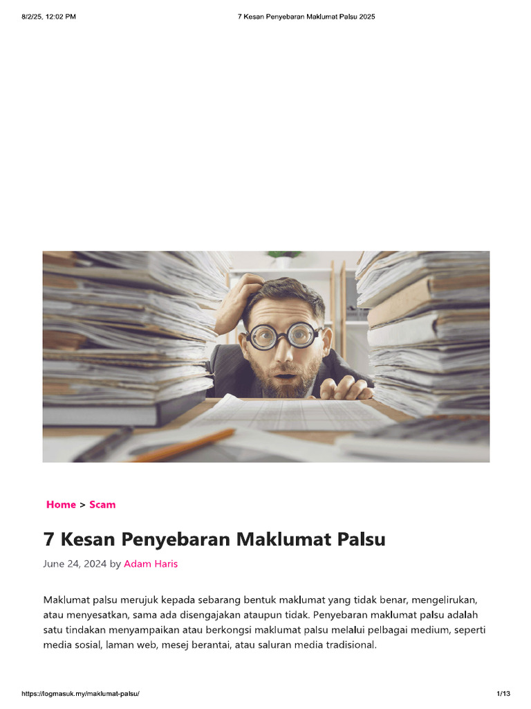 7 Kesan Penyebaran Maklumat Palsu 2025 | PDF