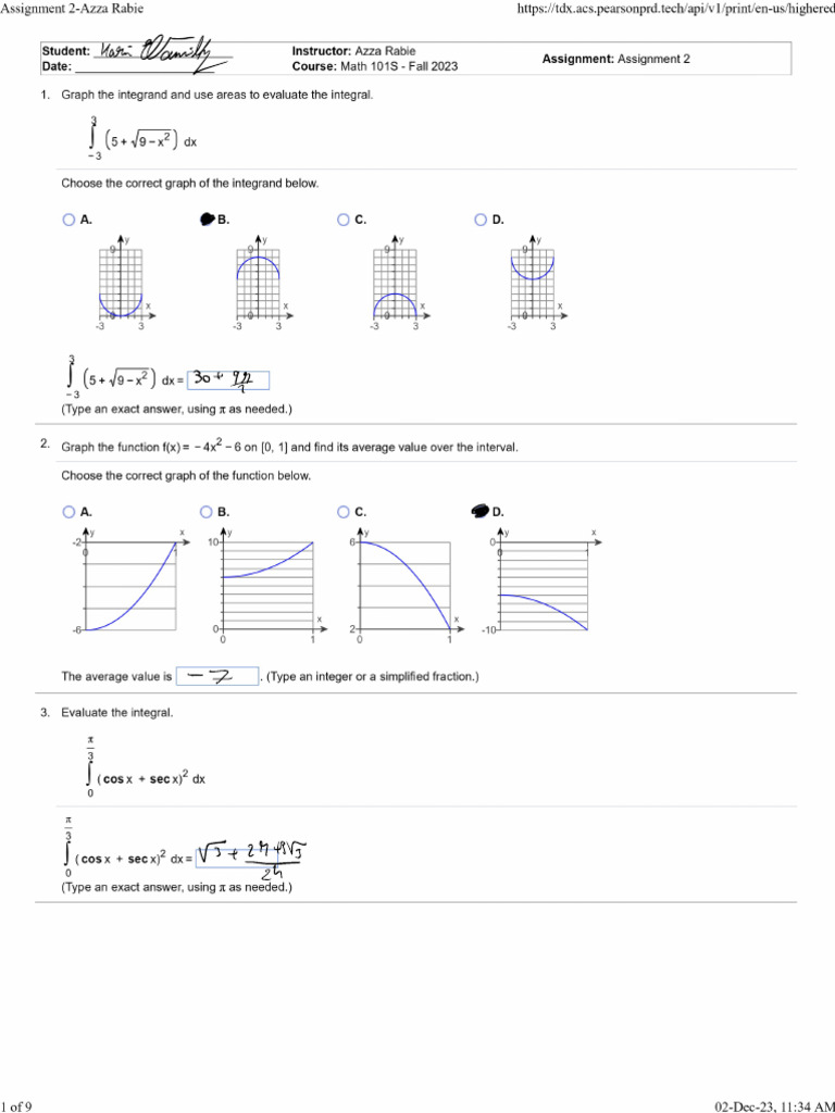 Math 101S Assignment 2 Overview | PDF | Function (Mathematics) | Integral