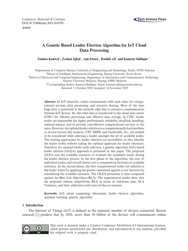 A Genetic Based Leader Election Algorithm For IoT | PDF | Computer ...