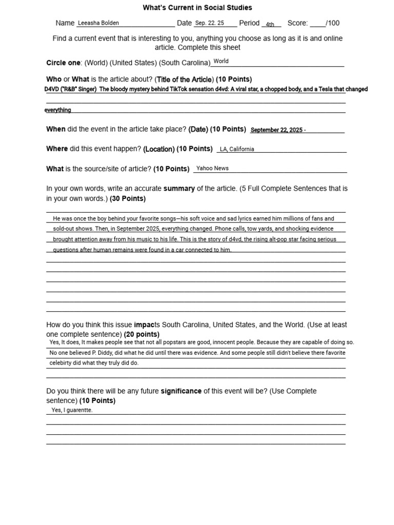 Lee'asha Bolden - Current Event | PDF