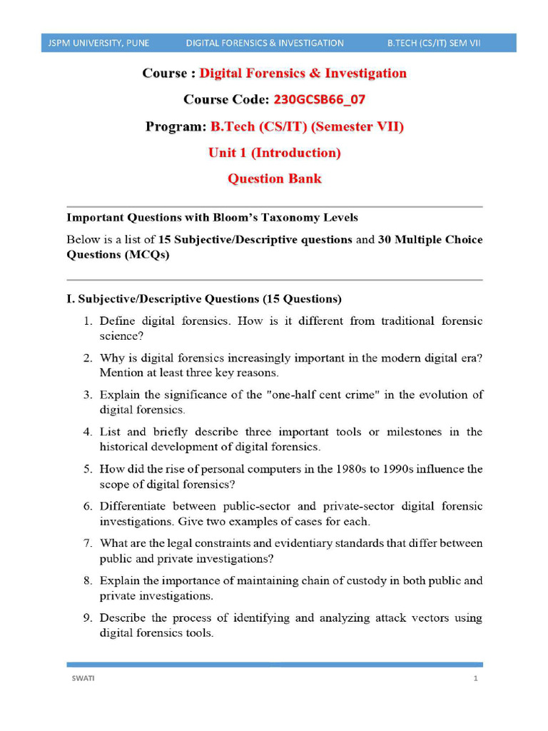 DFI Unit1 QuestionBank Swati | PDF