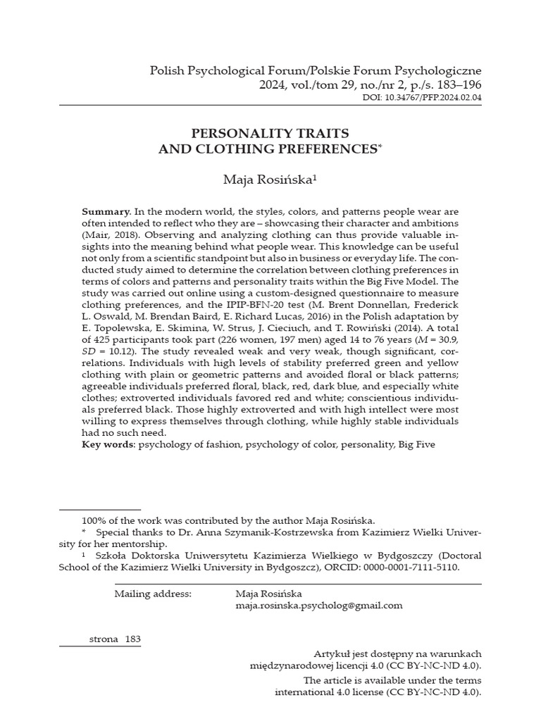 Personality Traits and Clothing Choices | PDF | Extraversion And ...