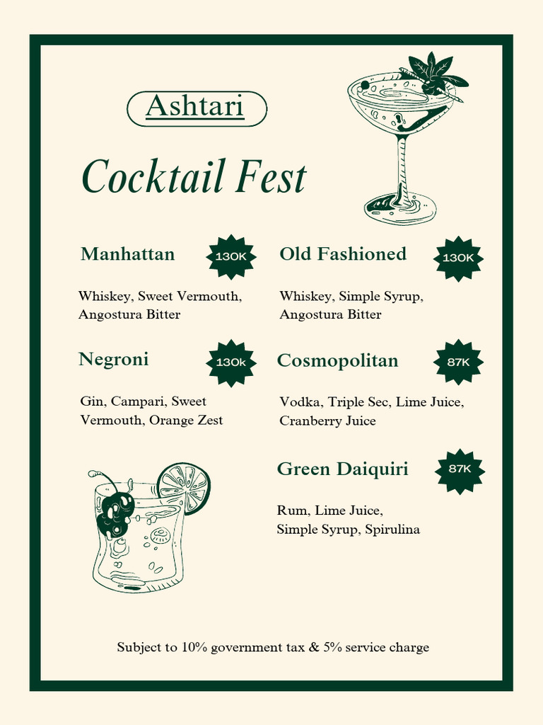 Ashtari Cocktail Fest Menu | PDF