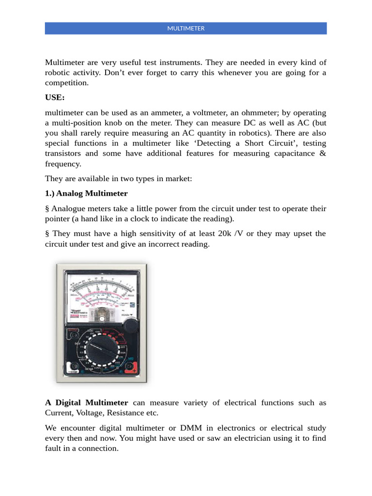 Multimeter Full | PDF | Electronic Engineering | Physical Quantities