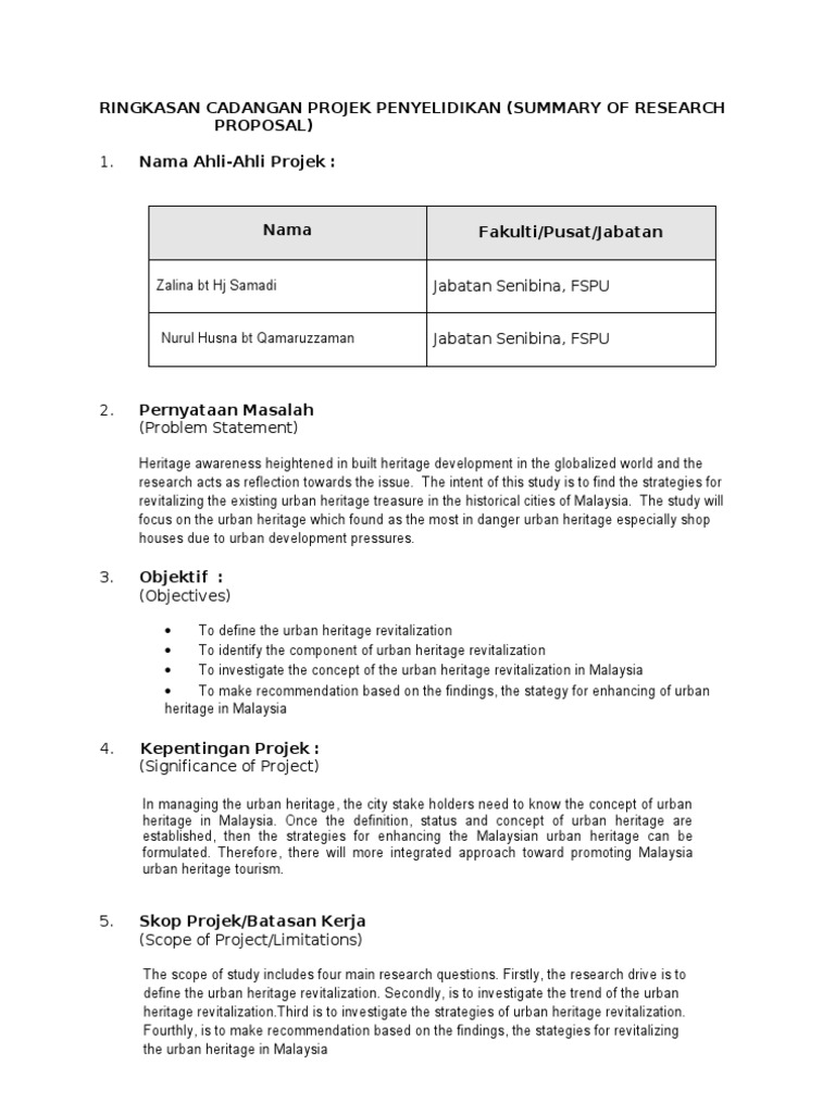 Contoh Cadangan Projek Penyelidikan | PDF | Focus Group | Cultural Heritage