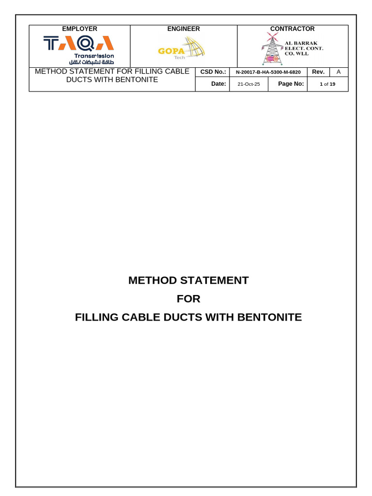Bentonite Filling Method for Cable Ducts | PDF | Personal Protective ...