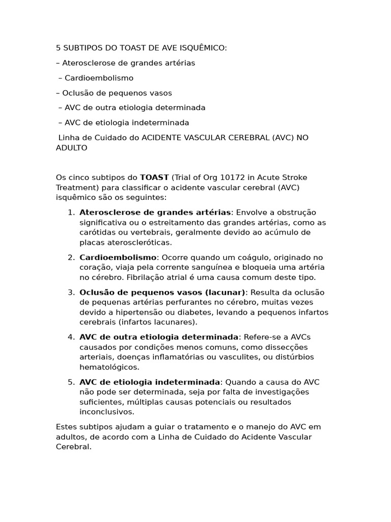 5 Subtipos Do Toast de Ave Isquêmico | PDF