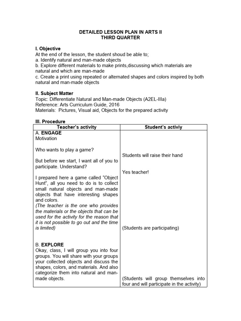 Lesson Plan: Natural vs. Man-Made Prints | PDF | Printmaking | Artistic ...