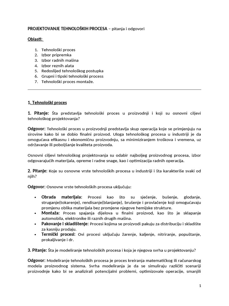 Projektovanje Tehnoloških Procesa Skripta | PDF