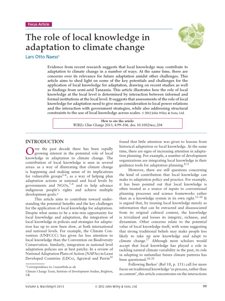 Local Knowledge in Climate Change Adaptation | PDF | Agriculture