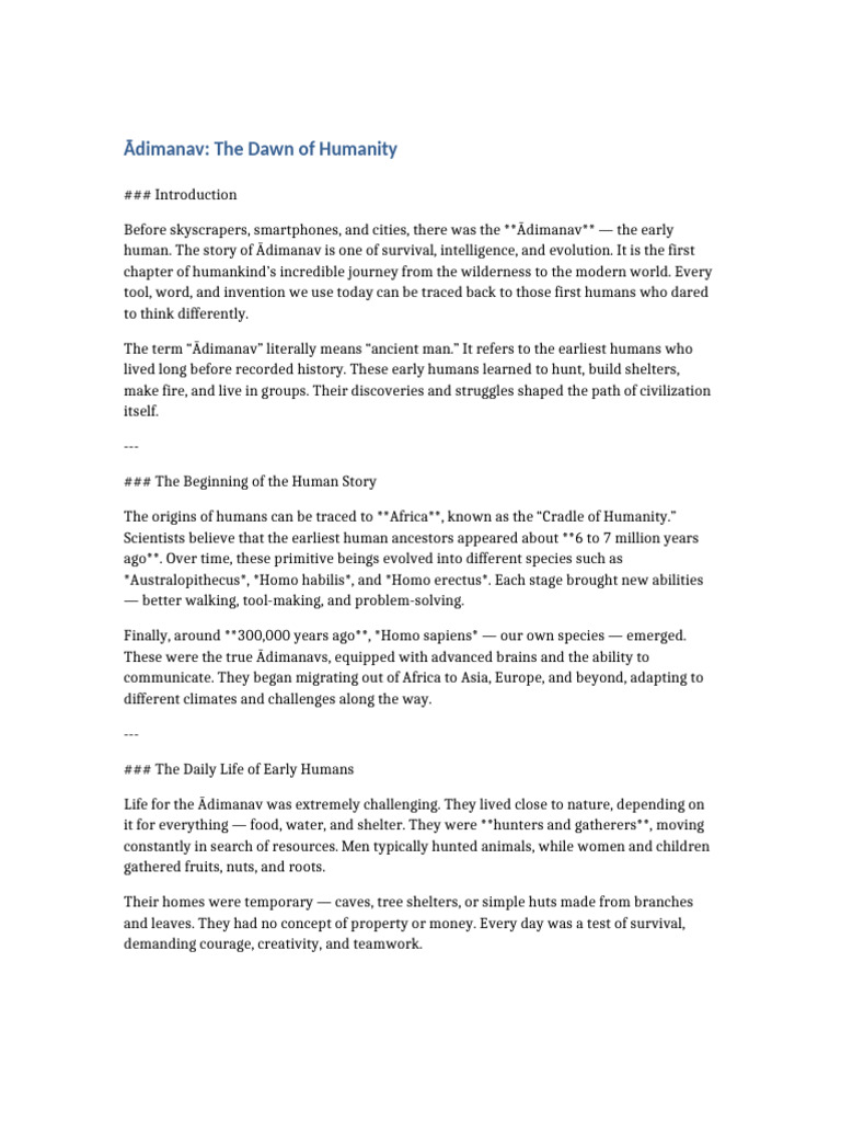 Aadimanav The Dawn of Humanity | PDF | Homo | Human