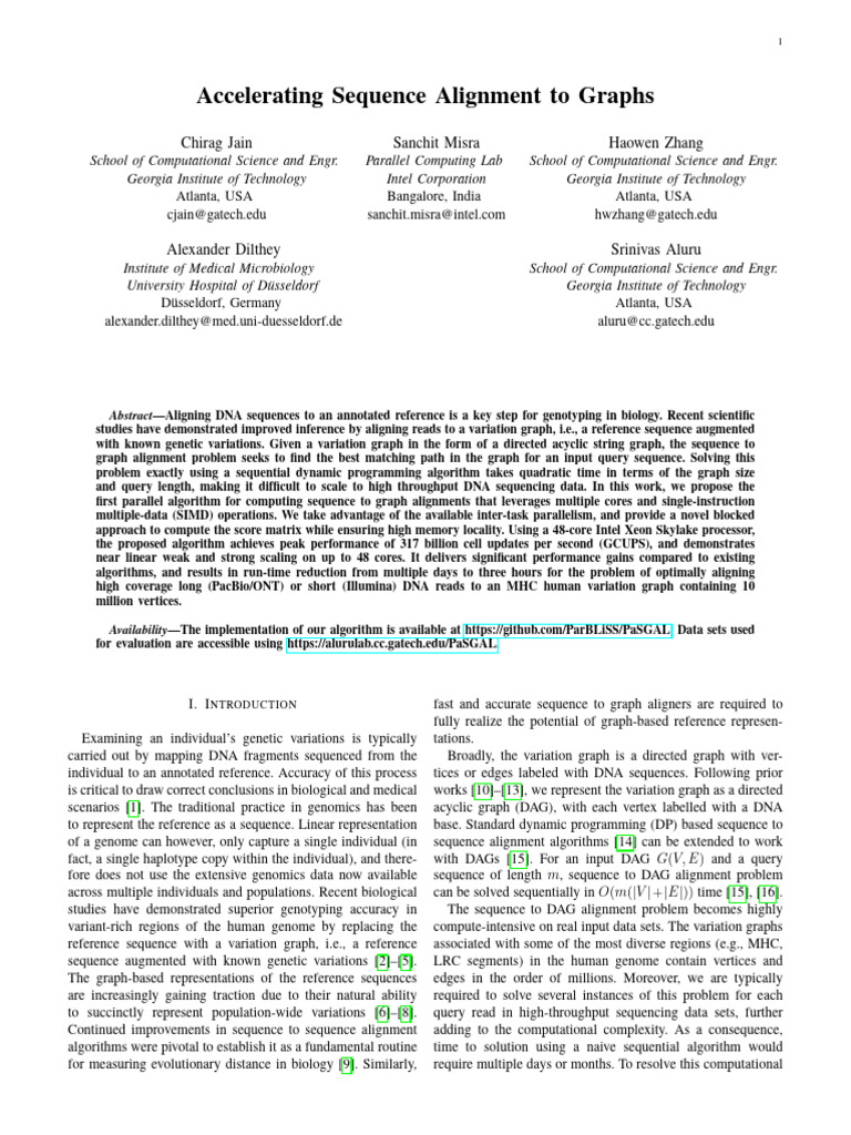 Accelerating Sequence Alignment To Graphs | PDF | Sequence Alignment | Dna Sequencing