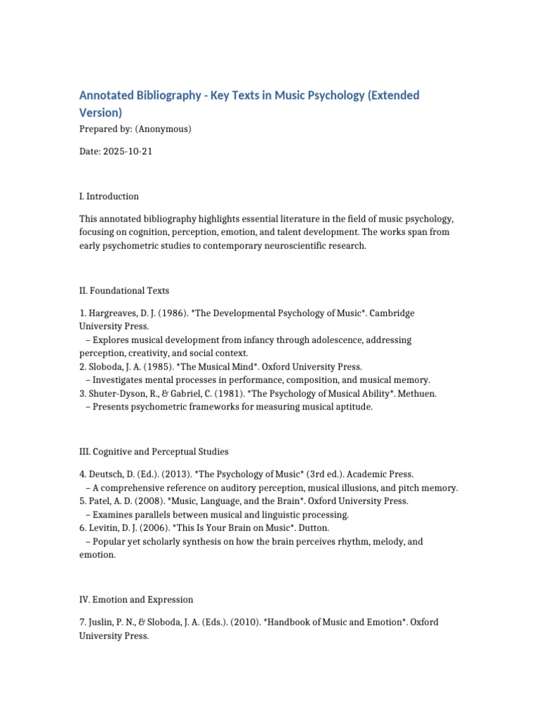 Essential Music Psychology Texts | PDF