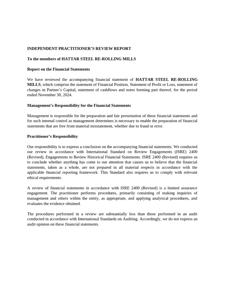Hattar Steel Financial Review Report 2024 | PDF | Audit | Business