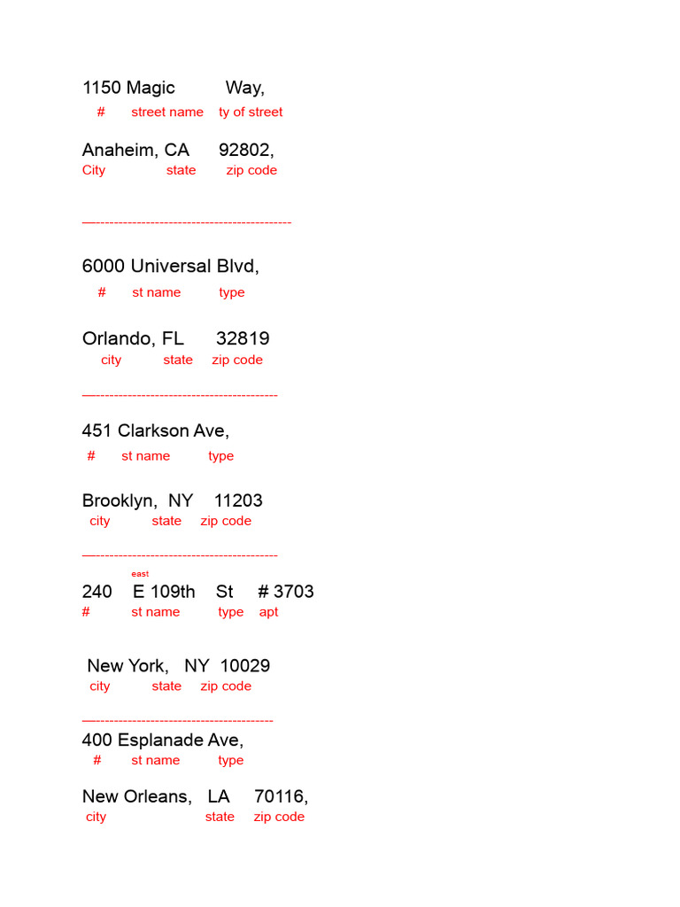 Address Listings for Multiple Cities | PDF
