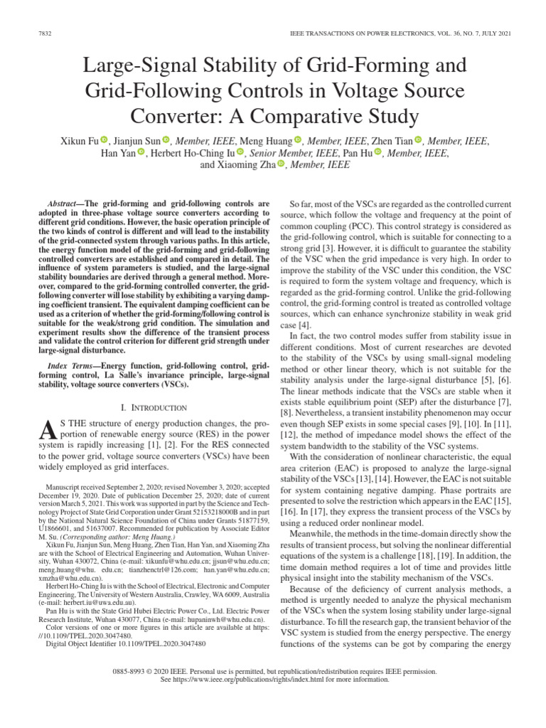 Large-Signal Stability of Grid-Forming and Grid-Following Controls in Voltage Source Converter A ...