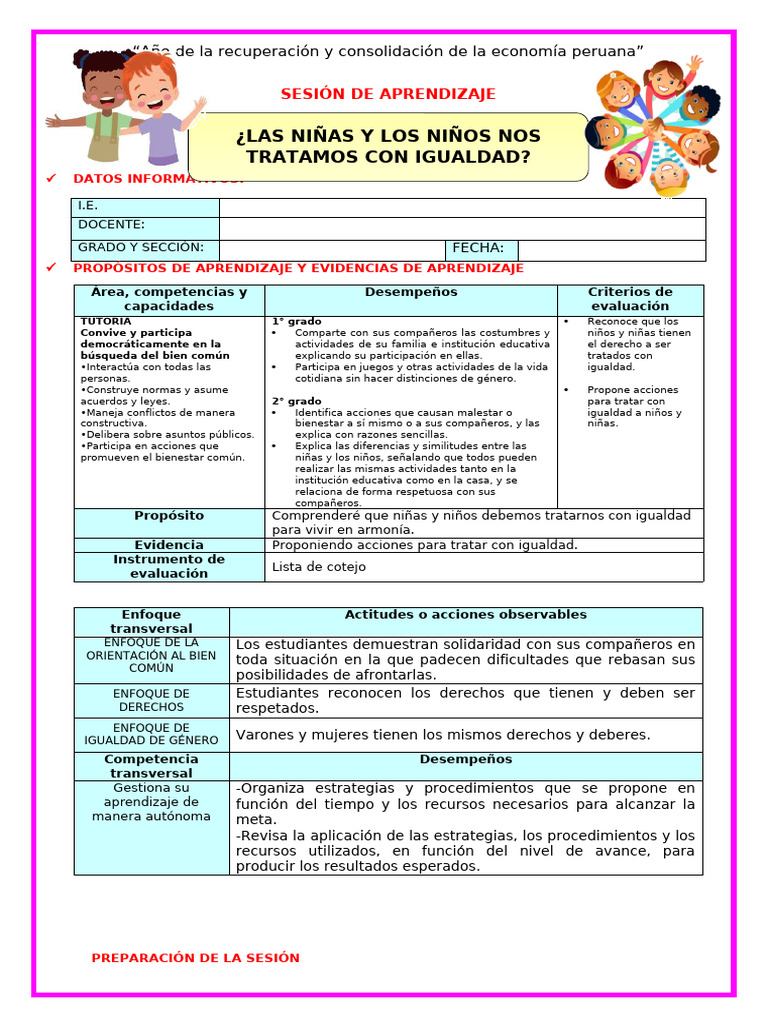 U7 S1 SESION D5 TUTORIA LAS NIÑOS Y NIÑAS NOS TRATAMOS CON IGUALDAD | PDF | Aprendizaje