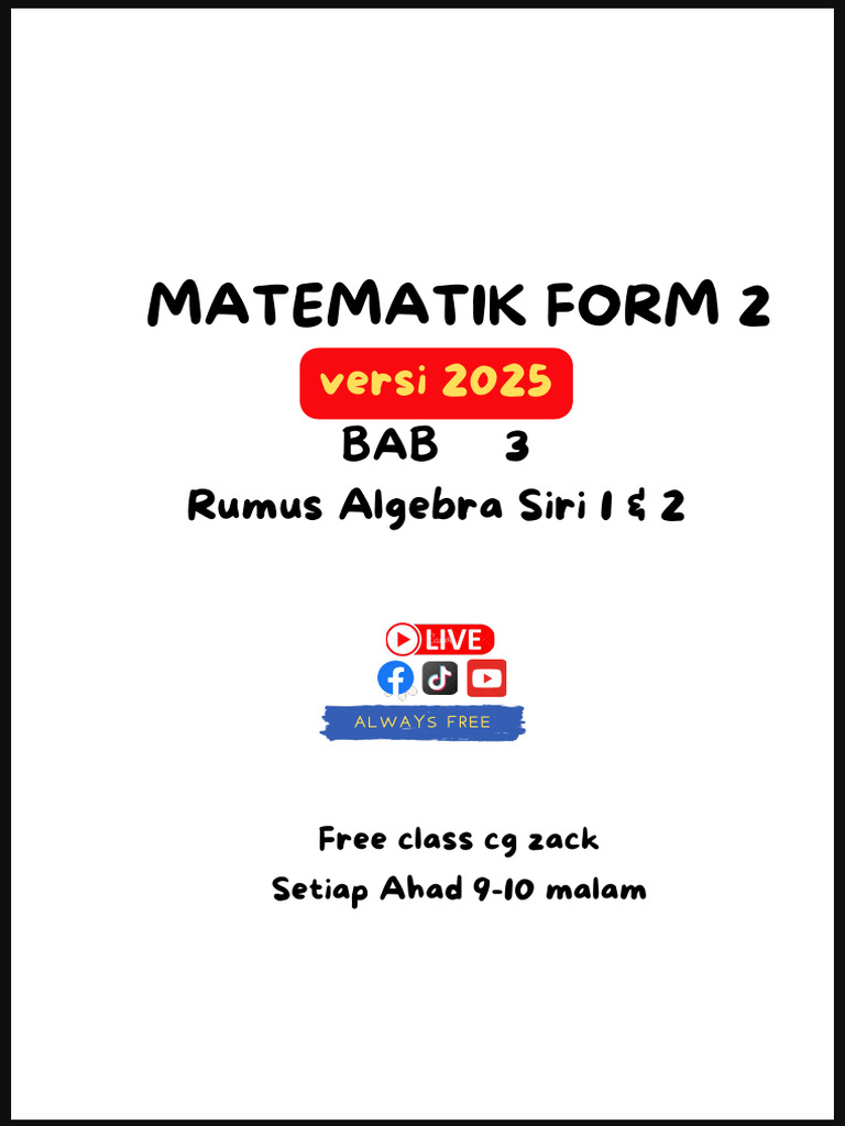 Rumus Algebra Siri 1 & 2 MATHS FORM 2 BAB 3 | PDF