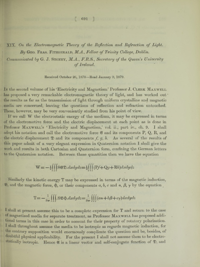 Fitzgerald 1997 Xix On The Electromagnetic Theory of The Reflection and ...